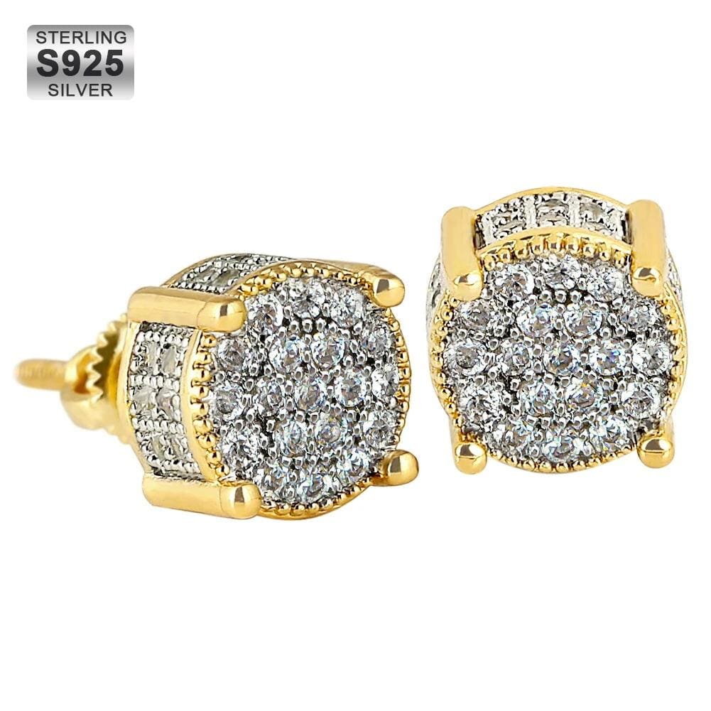 925 Sterling Silver Iced Round Stud Earrings -KRKC Wholesale